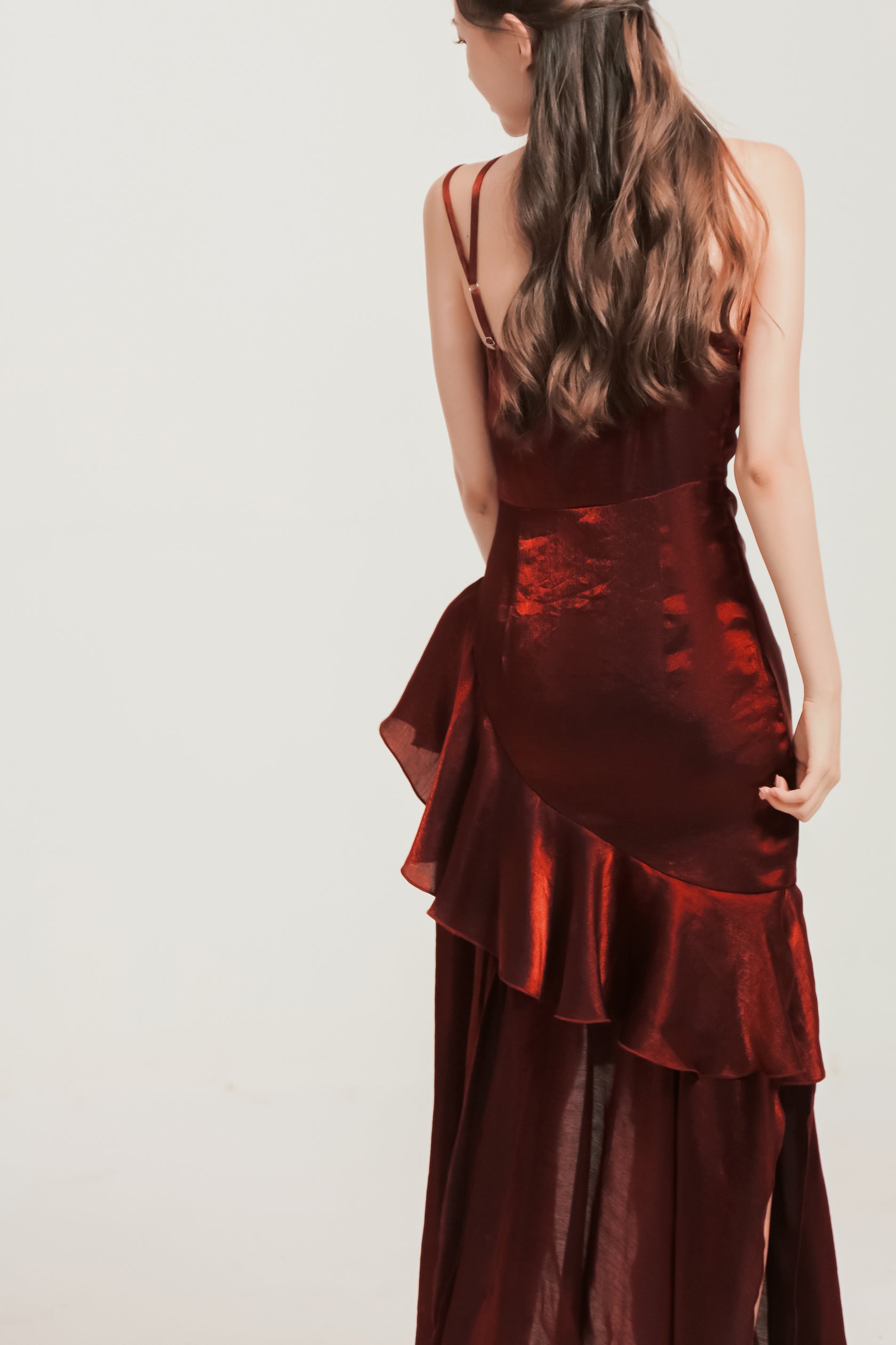 Red Rose Sleeveless Tiered Mermaid Maxi Dress | Prom Dress | Three Fleas