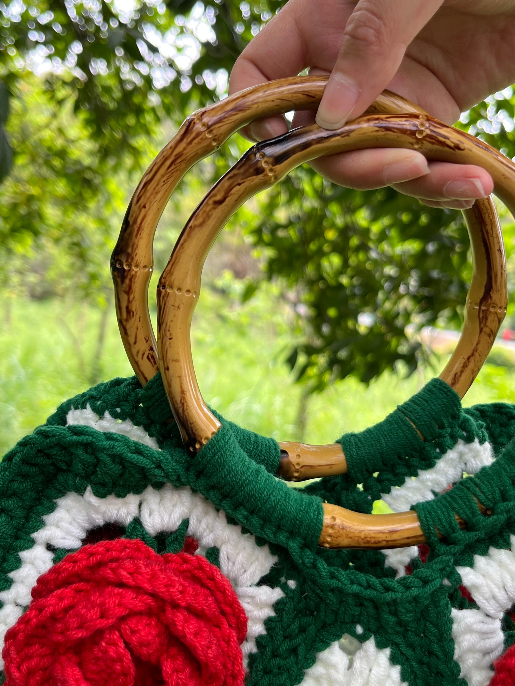 Red White Rose Crochet Handbag | Bag | Three Fleas