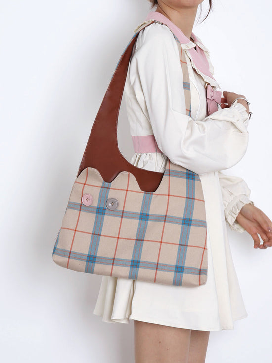Retro Plaid Color-Block Cat Shoulder Bag | Bag | Three Fleas
