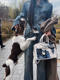 Rose Denim Patch Kelly Handbag | Bag | Three Fleas