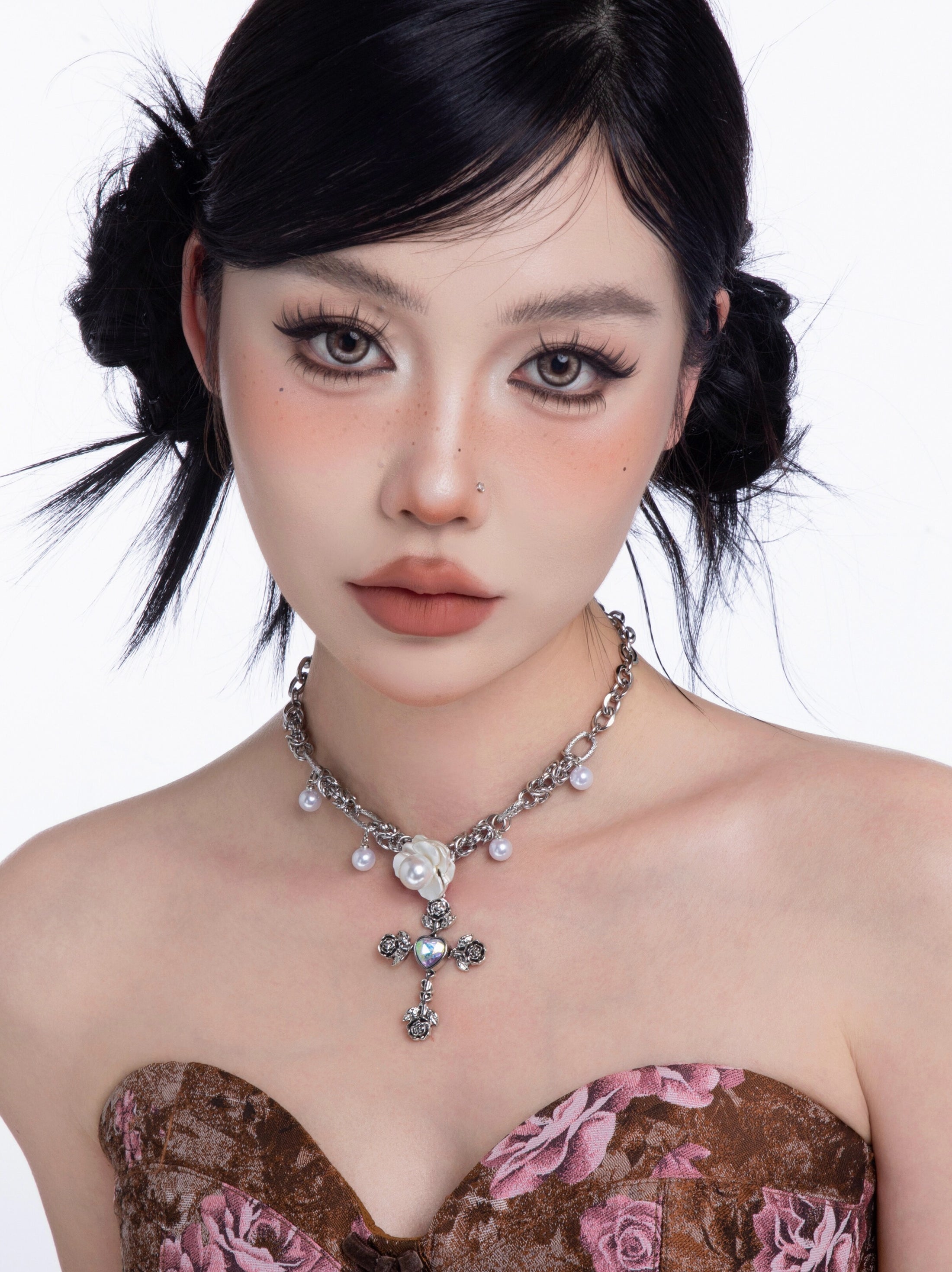 Rose Cross Charm Pearl Necklace | Jewelry | Three Fleas