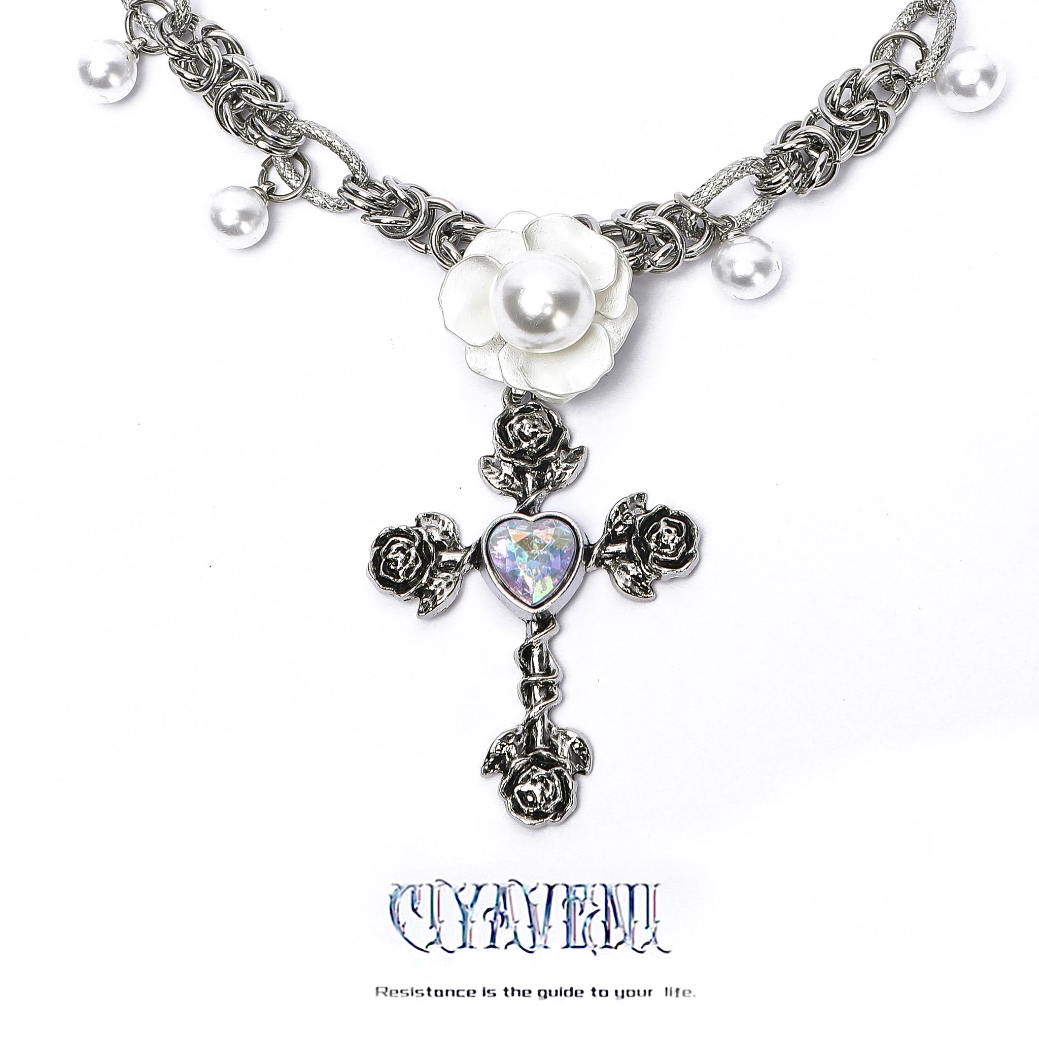 Rose Cross Charm Pearl Necklace | Jewelry | Three Fleas