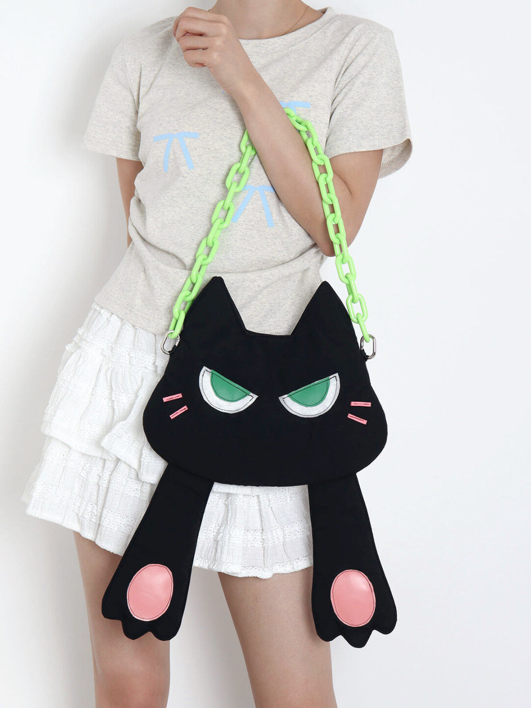 Shy Green Cat Shoulder Bag | Bag | Three Fleas