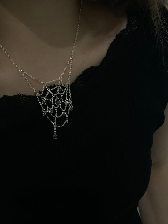 Spiderweb Crystal Silver Necklace | Jewelry | Three Fleas