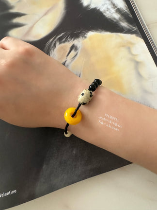 Yellow Jade Peace Buckle Beaded Bracelet | Jewelry | Three Fleas