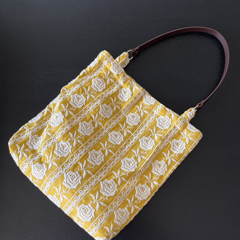 Yellow Rose Embroidered Shoulder Bag | Bag | Three Fleas