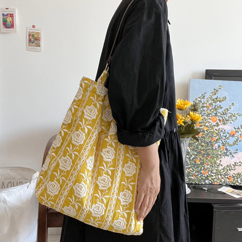 Yellow Rose Embroidered Shoulder Bag | Bag | Three Fleas